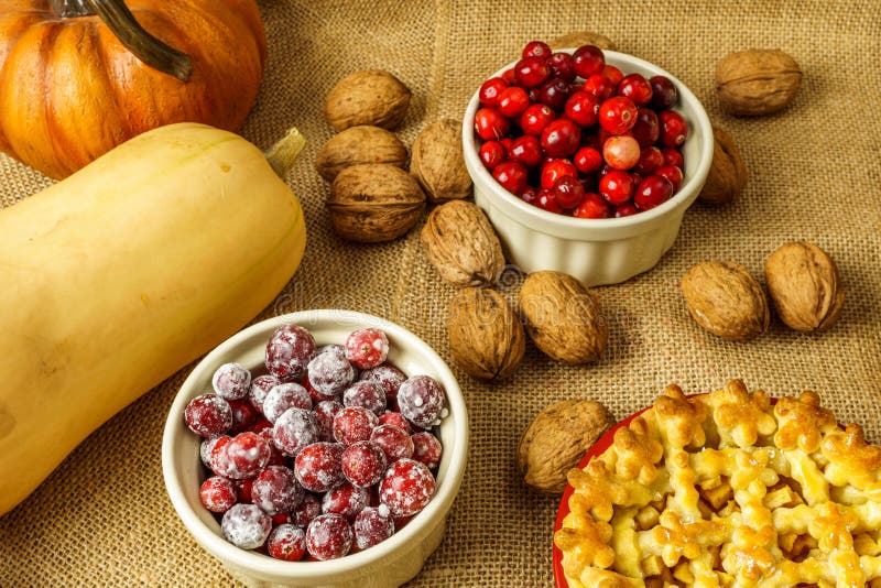 Fall Traditional Apple Pie Still Life with Pumpkin, Cranberry and ...
