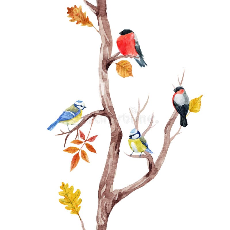 Fall Trees and Birds Vector Pattern Stock Vector - Illustration of ...