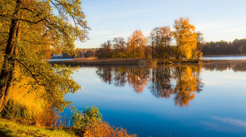 Fall Trees Reflection in Water Stock Photo - Image of orange, golden ... Fall Trees Reflection in Water Stock Photo - Image of orange, golden ...