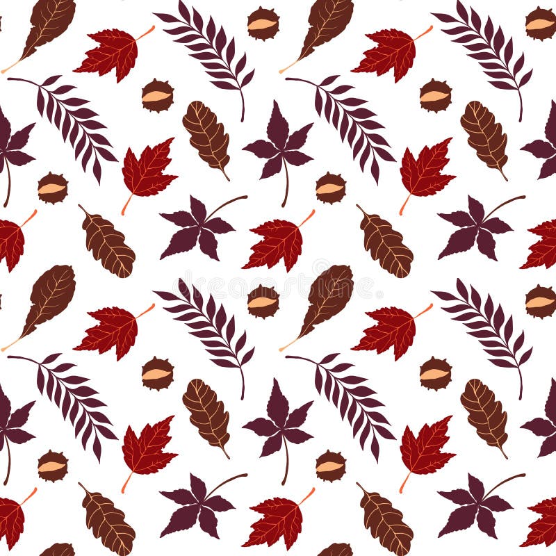 Fall Vector Seamless Pattern with Autumn Leaves and Chestnut Stock ...