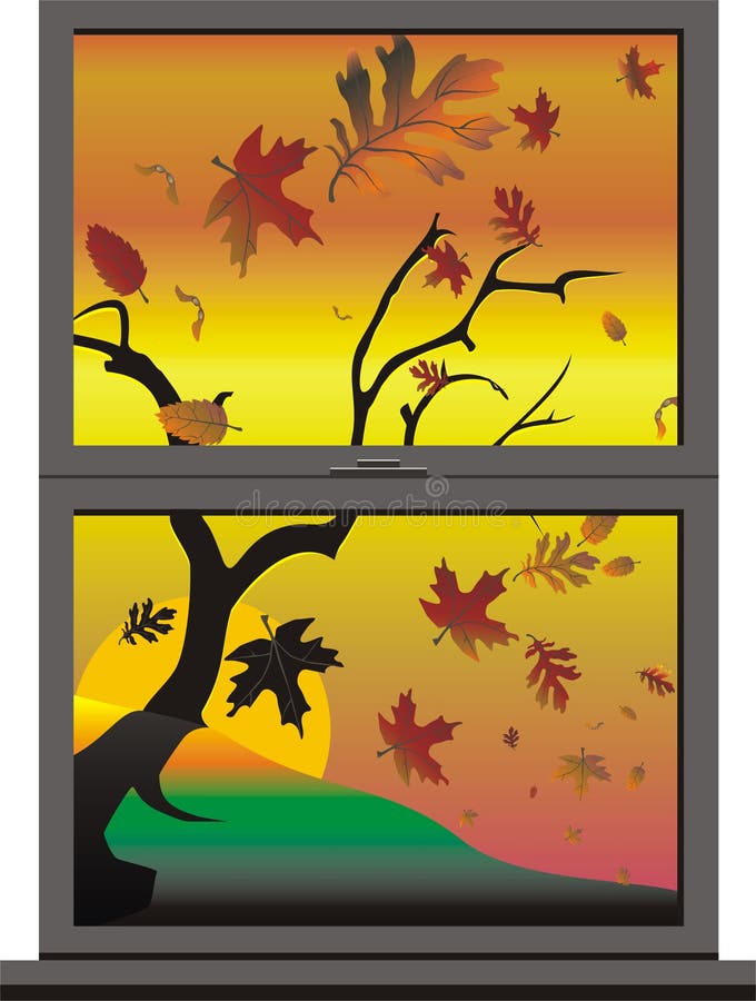 Fall View through a Window stock vector. Illustration of orange - 11139606