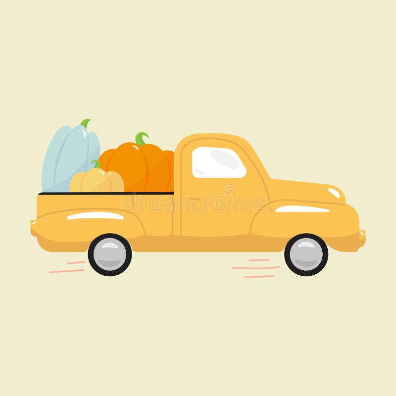 Fall Vintage Truck with Pumpkins Vector Cartoon Illustration. Retro ... Fall Vintage Truck with Pumpkins Vector Cartoon Illustration. Retro ...