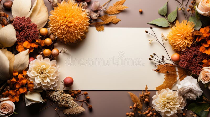 Fall Web Banner or Invitation Mockup with Empty Space. Autumn Flowers ...