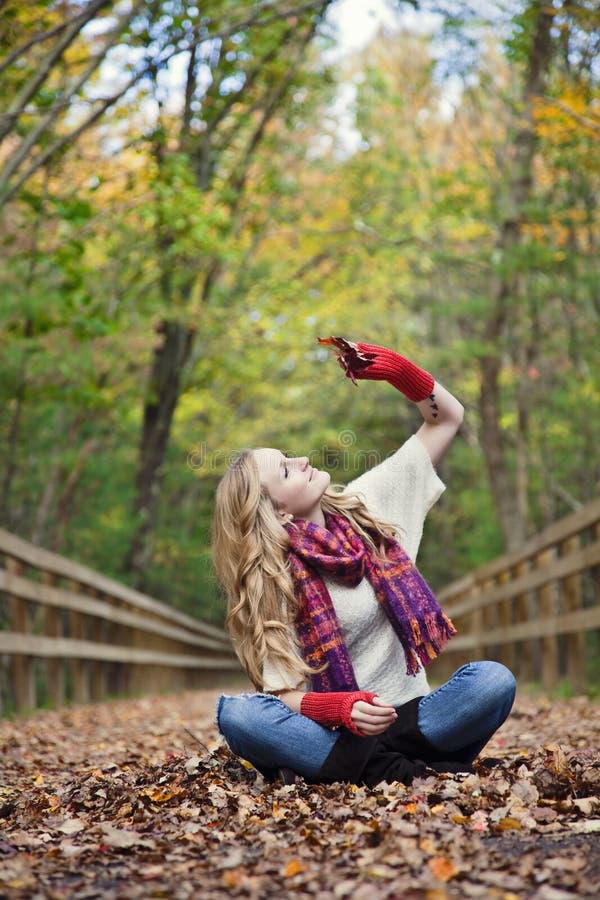 Happy Fall woman stock image. Image of journey, happiness - 26731077