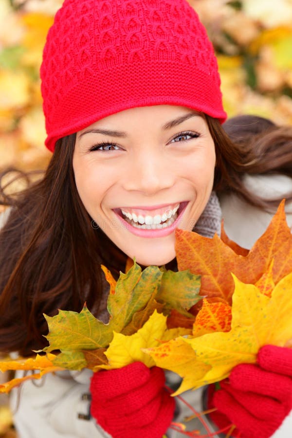 Girl in Autumn Orange Hat with Outstretched Arm. Stock Photo - Image of ...