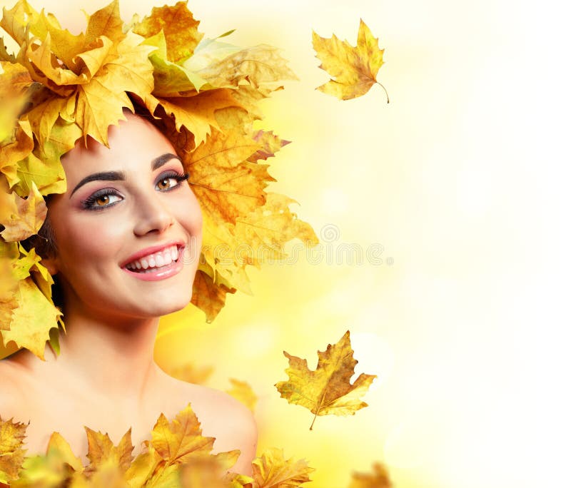 Autumn Woman Blowing Red Leaves Stock Image - Image of design, hair ...
