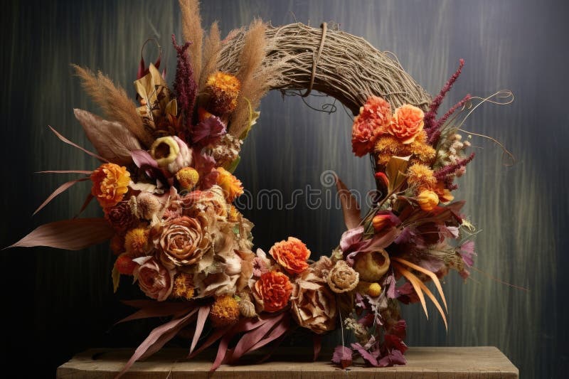 Fall Wreath with a Variety of Textures and Colors Stock Photo - Image ...