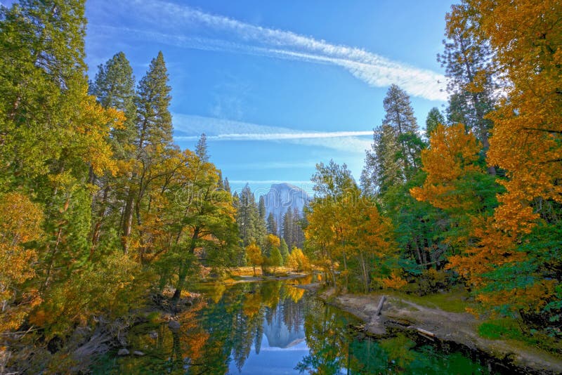 Fall in the Yosemite National Park with Half Dome in the Backgro Stock ...