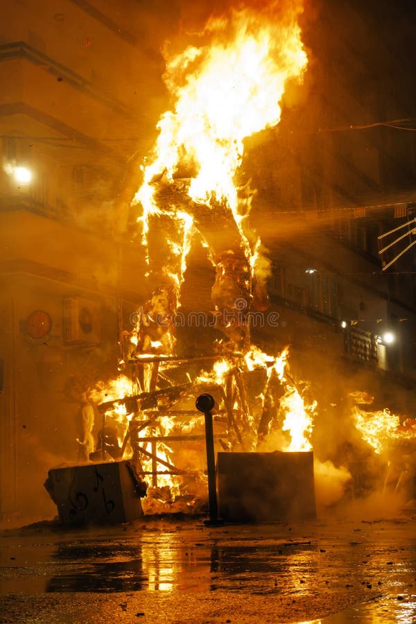 Fallas of Valencia Burning on the Day of March 19 at Night Stock Image ...