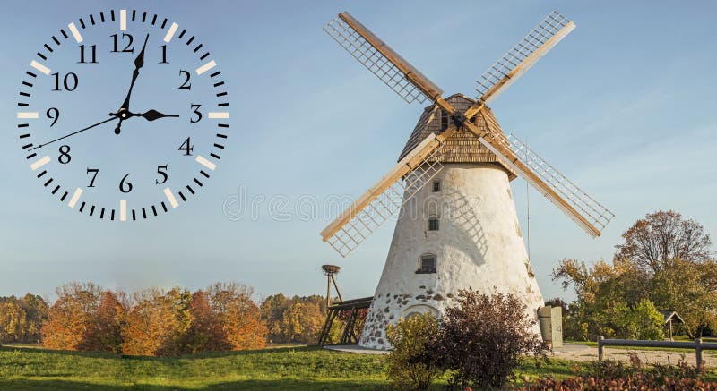 Fallback Time. Abstract Photo with Windmill and Autumn Landscape Stock ...