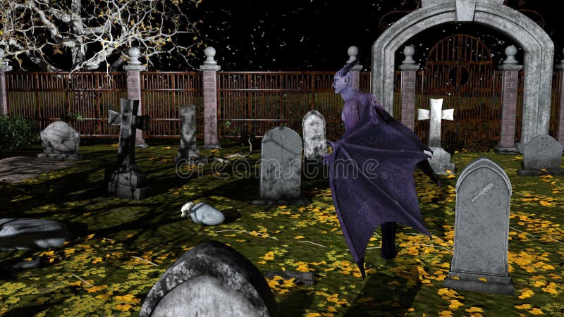 Fallen Angel of Death in a Spooky Cemetery Stock Illustration ...