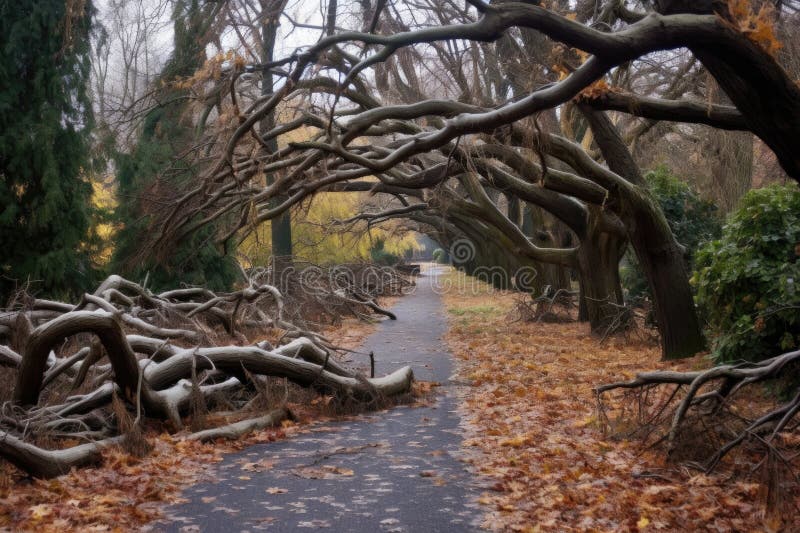 Fallen Branches Scattered on Park Pathway Stock Illustration ...