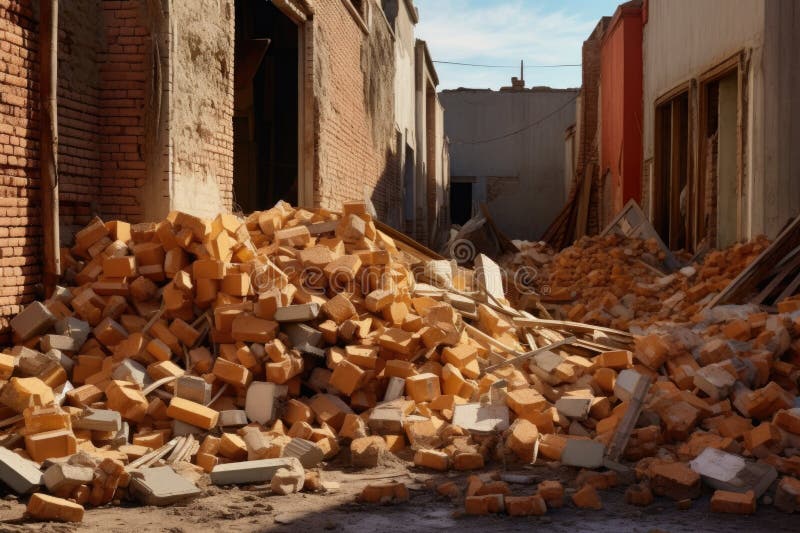 Fallen Bricks and Debris from a Destroyed Wall Stock Illustration ...