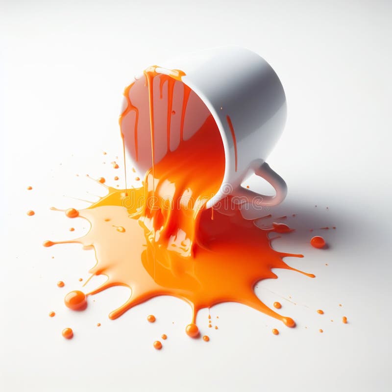 Fallen and Broken White Porcelain Cup with Splashes of Ink Orange. AI ...