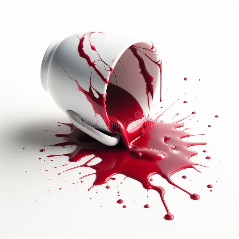 Fallen and Broken White Porcelain Cup with Splashes of Red Ink. AI ...
