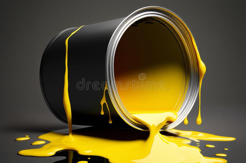 Fallen Can with the Yellow Paint Pouring Out, AI Stock Illustration ...