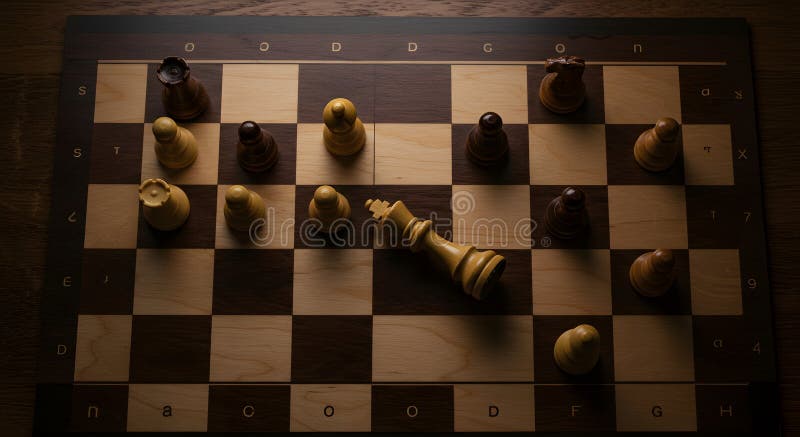 Dramatic Chess Game Close-Up: Fallen King and Intense Board Position ...