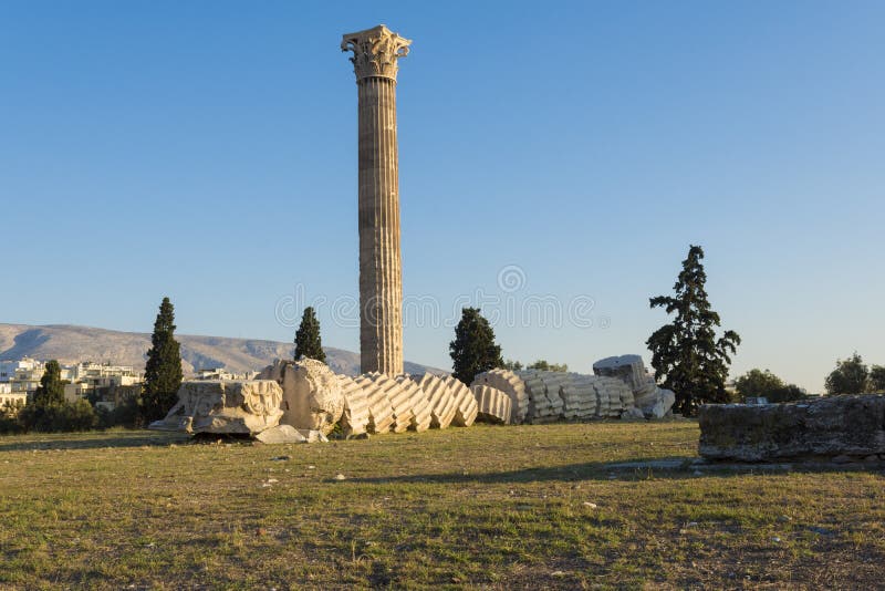 Fallen Column in the Temple of Zeus Ruins Athens Stock Photo - Image of ...