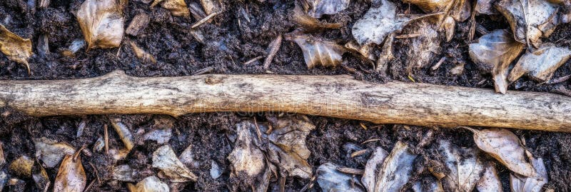Fallen Dry Leaf Mulch with Weathered Stick on Earthy Forest Floor Stock ...
