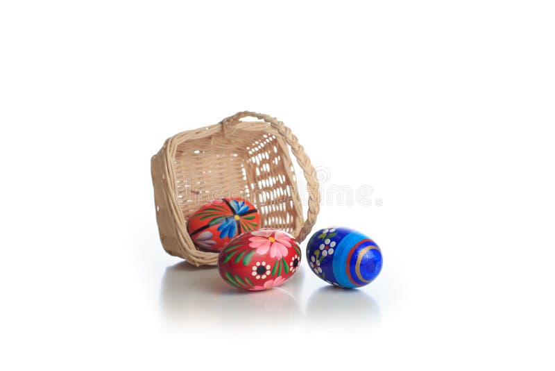 Fallen Easter Basket with Eggs on a White Background Stock Image ...