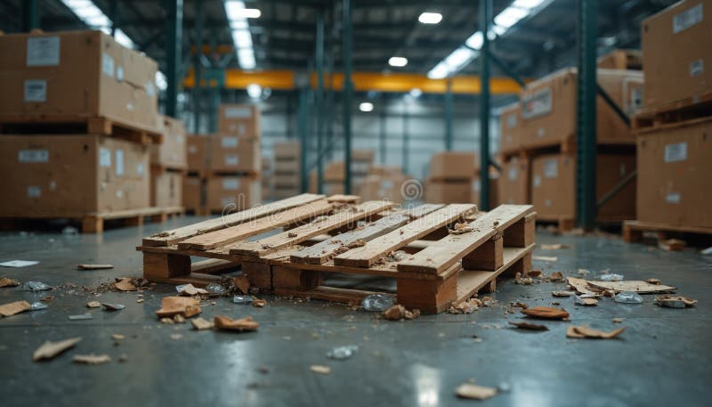 Fallen Forklift Pallet Surrounded Debris Industrial Warehouse Setting ...