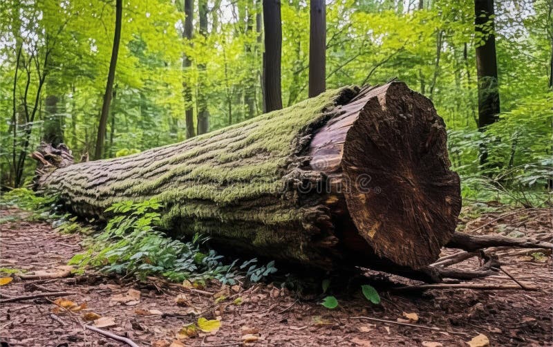 Fallen Giant: Mossy Log in Lush Green Forest. Created by Generative ...