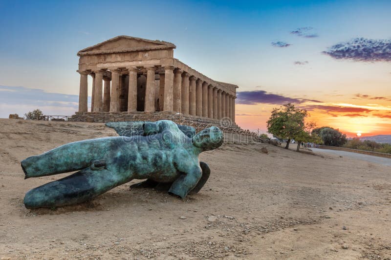 Fallen Icarus Statue Near the Temple of Concordia in the Valley Stock ...