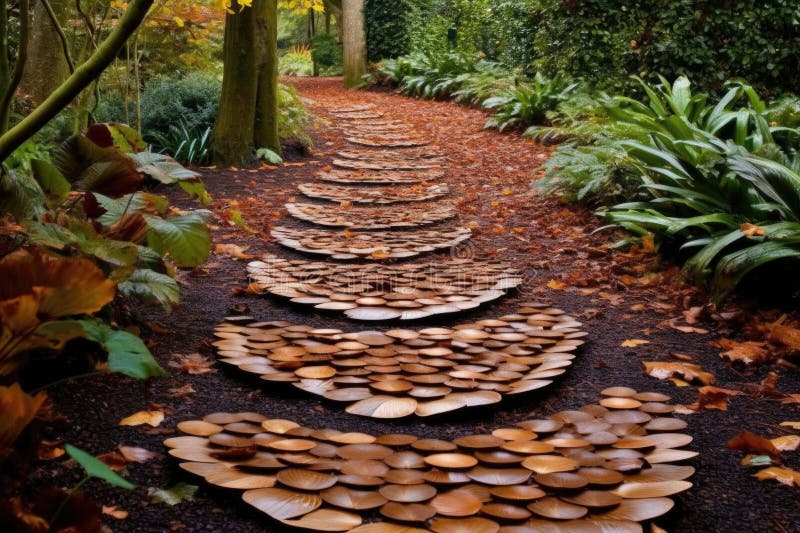 Fallen Leaves Creating Patterns on a Garden Pathway Stock Illustration ...