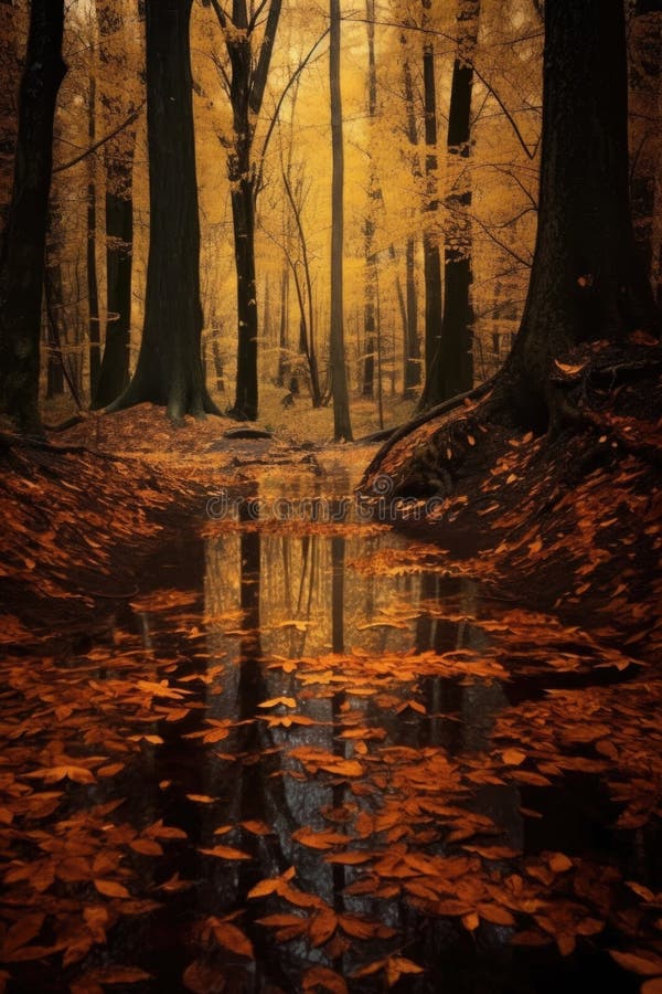 Fallen Leaves on the Ground in a Tranquil Forest Stock Image - Image of ...