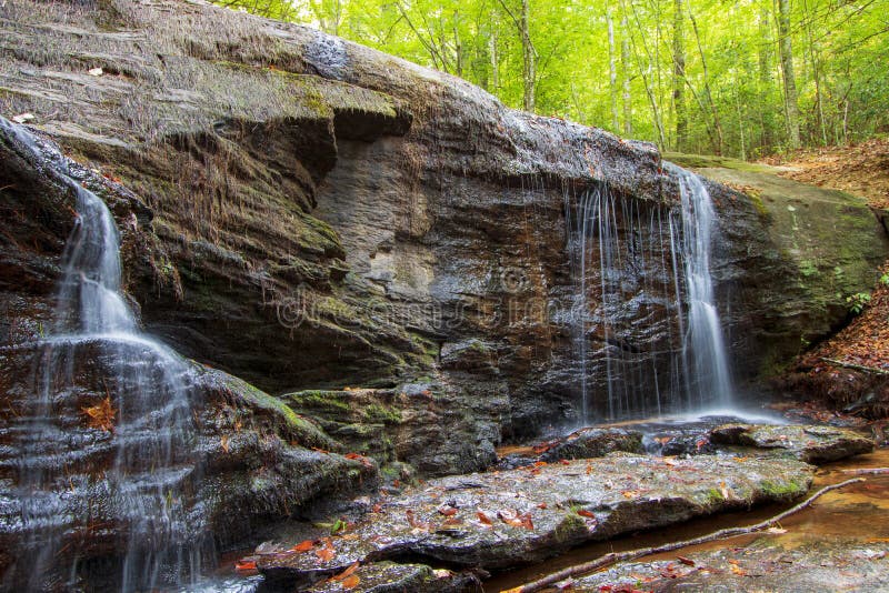 Fallen Leaves and Waterfall in Early Autumn Stock Image - Image of ...