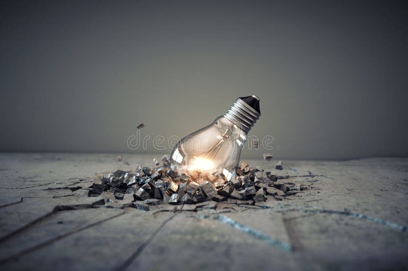 Fallen Lightbulb Breaking the Ground . Brilliant Idea and Solid Plan ...