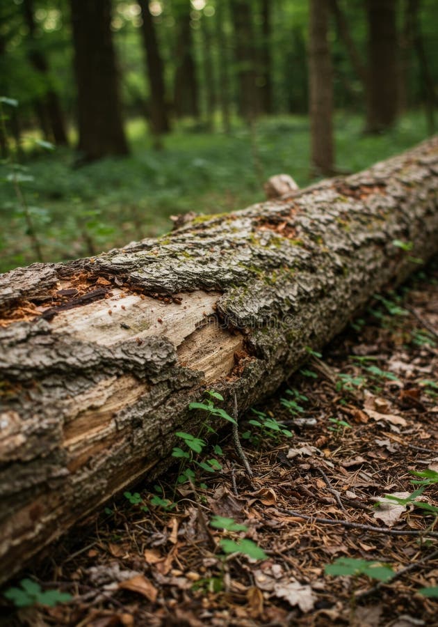 Fallen Log in Lush Green Forest Stock Illustration - Illustration of ...