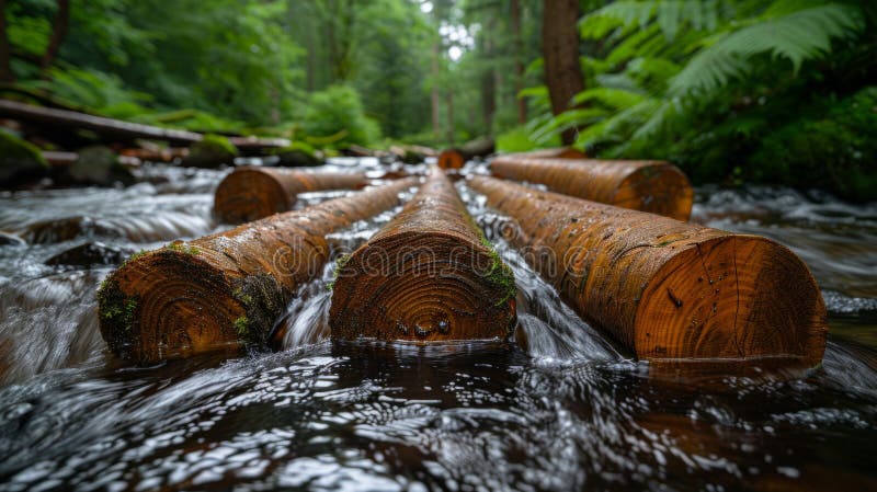 Fallen Logs in a Forest Stream. Stock Image - Image of green, fresh ...
