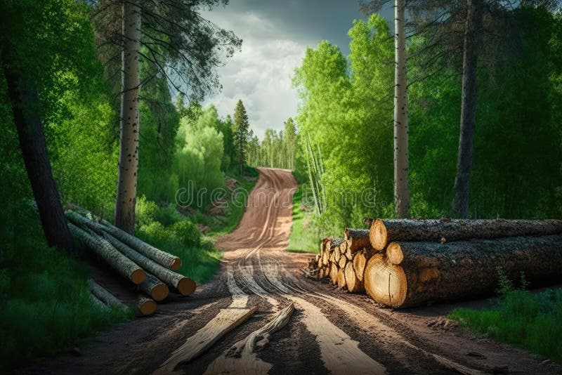 Fallen Logs of Trees from the Forest Lie on the Road. Ai Generative ...