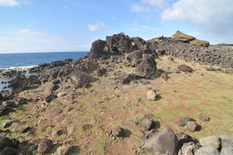 Moai Giants of Akahanga on Eastern Island, Chile Stock Image - Image of ...