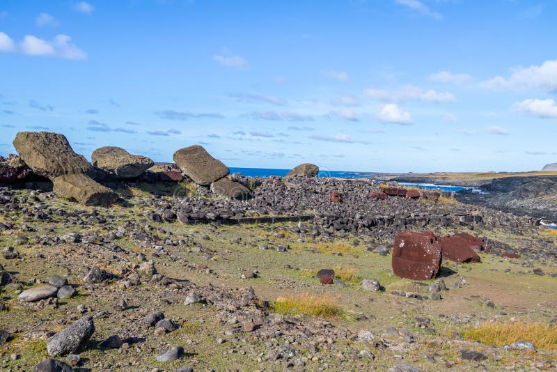 Fallen Moai Statues at Ahu Akahanga - Easter Island, Chile Stock Image ...