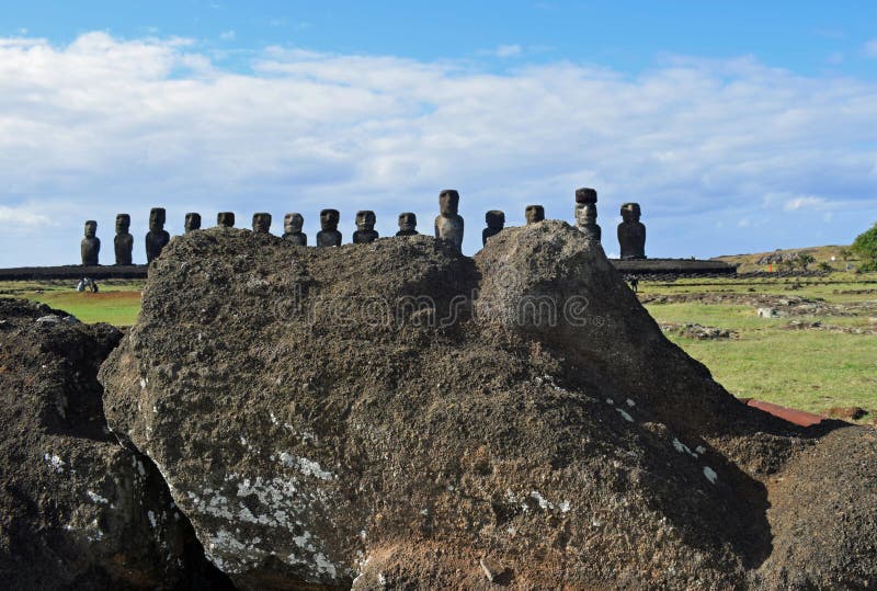 Moai at Ahu Tongariki, Easter Island, Chile. Stock Image - Image of ...