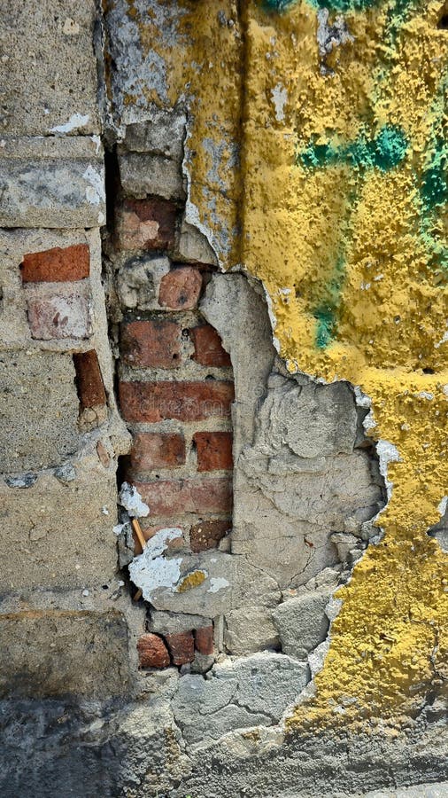 Fallen Plaster on Old Brick Wall Stock Image - Image of backdrop ...