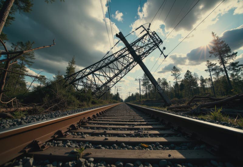 Fallen Power Line Tower Across Train Tracks after a Severe Windstorm ...
