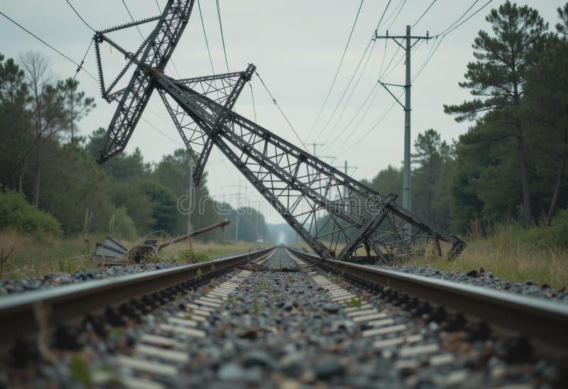Fallen Power Line Tower Across Train Tracks after a Severe Windstorm ...