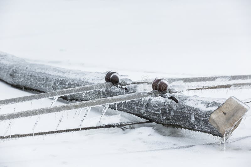 Fallen Pylon Covered with Ice Stock Photo - Image of mist, season: 37543592