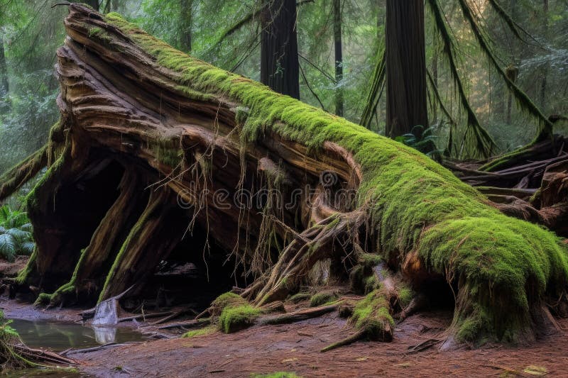 Fallen Redwood Tree with Exposed Roots Stock Illustration ...