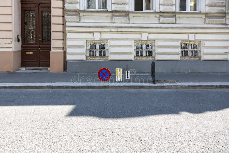 The Fallen Road Sign "Stop is Prohibited Stock Photo - Image of street ...