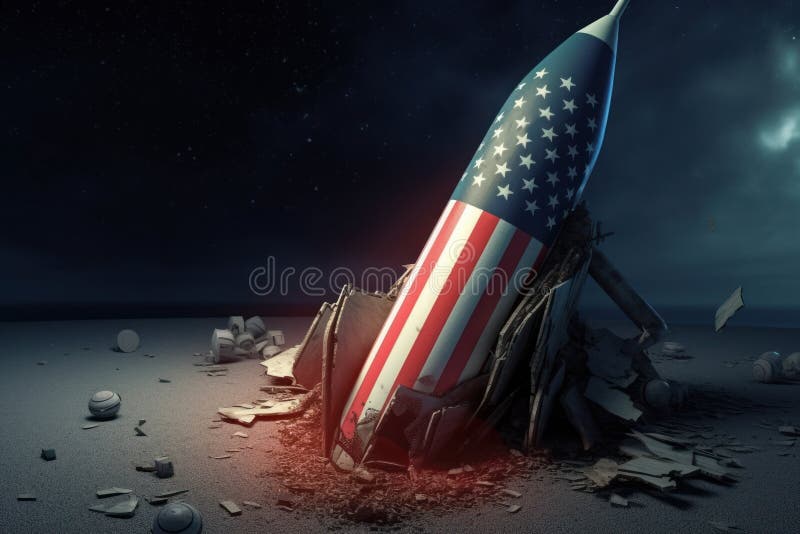 A Fallen Rocket, Painted in the American Flag Colors, on a Shattered ...