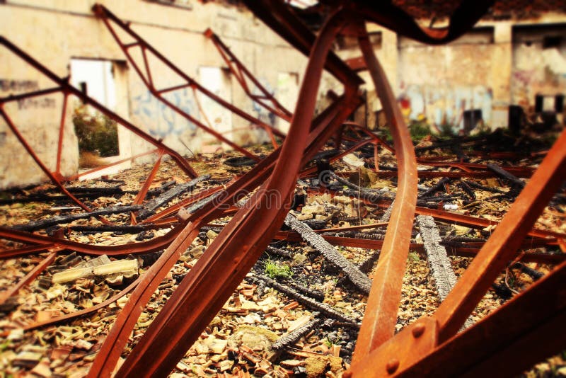 A Fallen Roof after a Fire. Stock Photo - Image of fire, belt: 212557712
