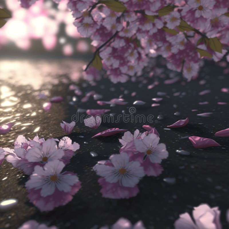 Fallen Sakura Blossoms. AI Render. Stock Illustration - Illustration of backdrop, colorful ...