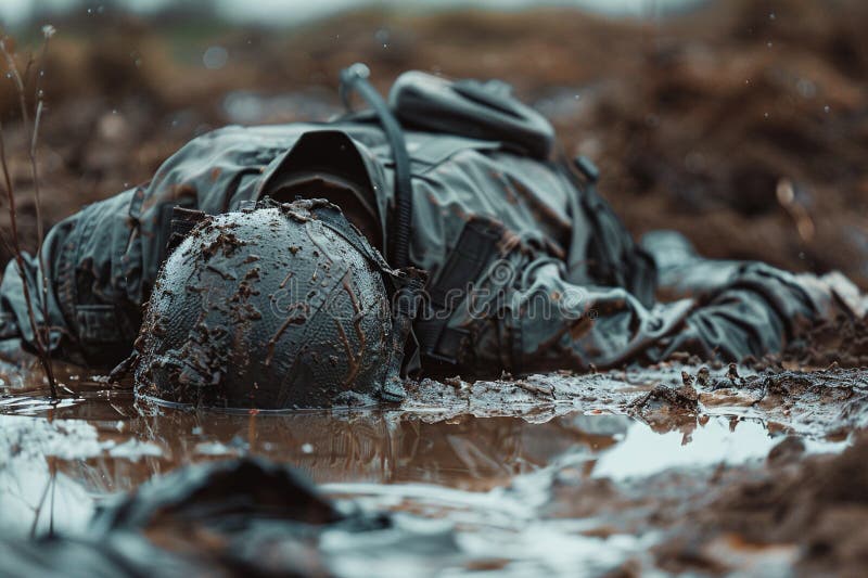 Fallen Soldier Lying in the Mud. Generative AI. Stock Illustration ...