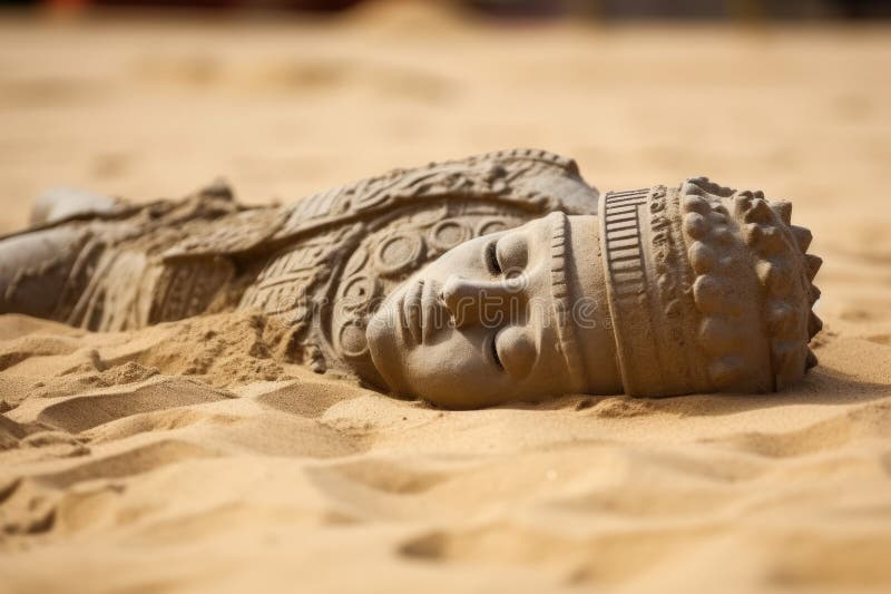 Fallen Statue of an Unknown Deity, Half Buried in the Sand Stock Photo ...
