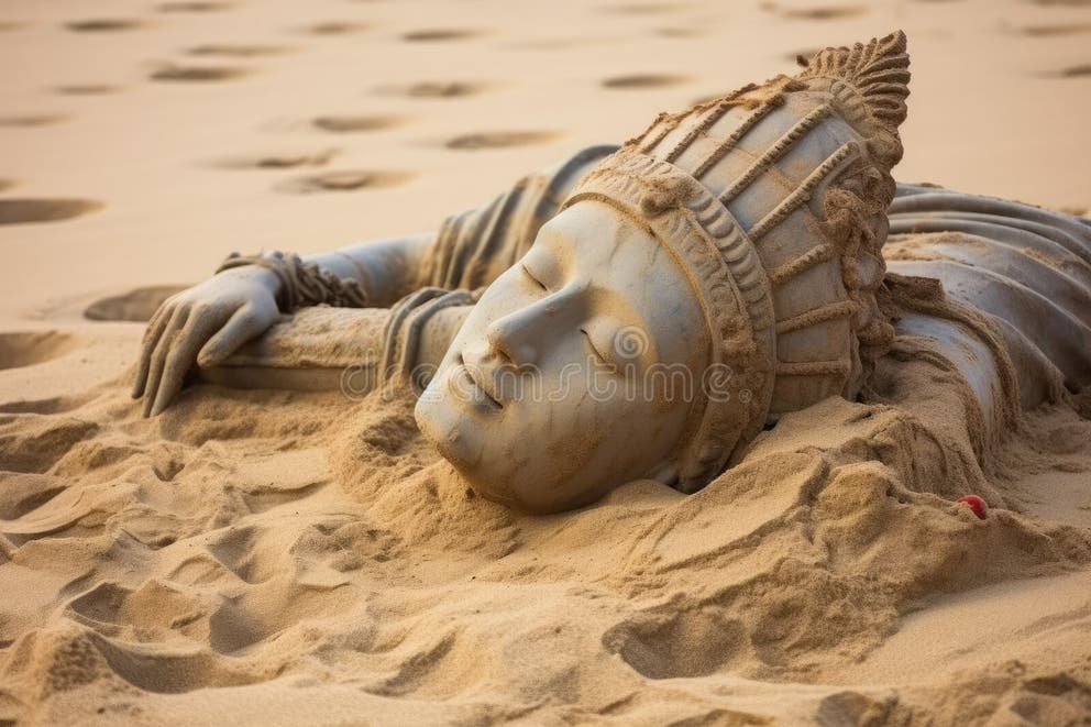 Fallen Statue of an Unknown Deity, Half Buried in the Sand Stock Image ...