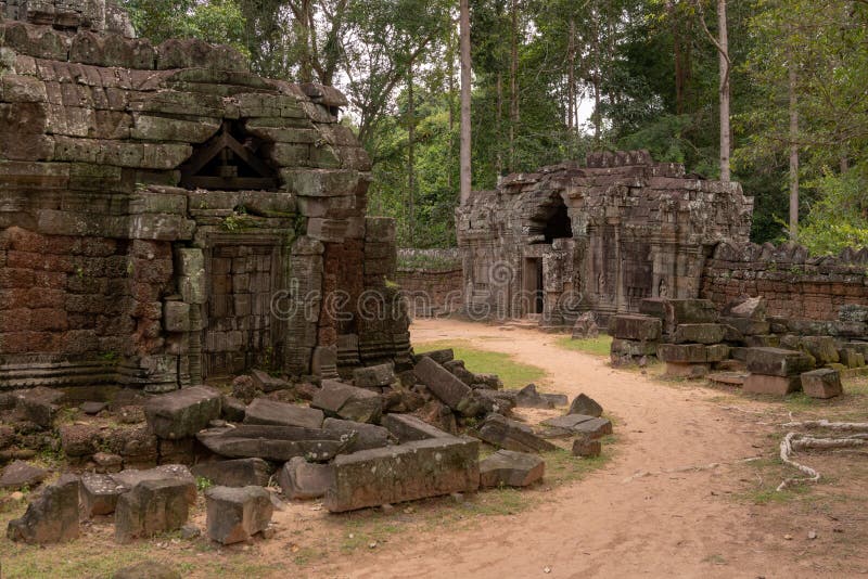 Fallen Stone Blocks beside Stone Temple Buildings Stock Photo - Image ...